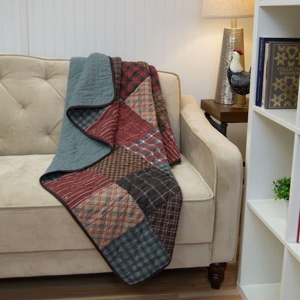DONNA SHARP Appalachia Plaid Blue and Brown Cotton Throw Blanket 61405 ...