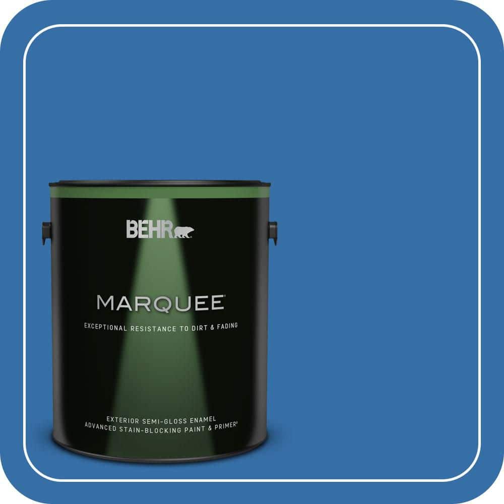 BEHR MARQUEE 1 gal. #P520-6 Mega Blue Semi-Gloss Enamel Exterior Paint ...