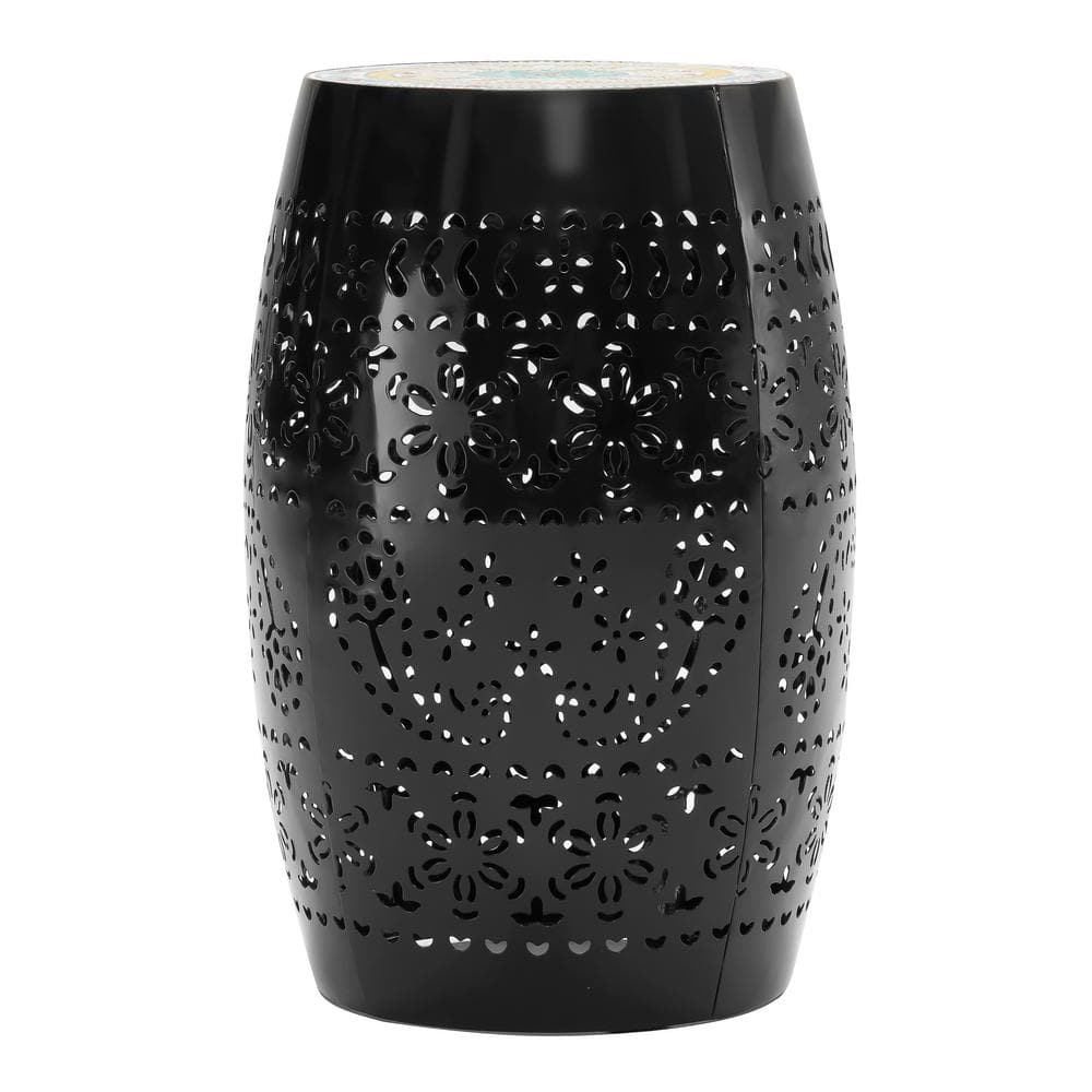 Sudzendf Black Cylindrical Iron Outdoor Side Table 1-Piece 2024-7-4-1 ...