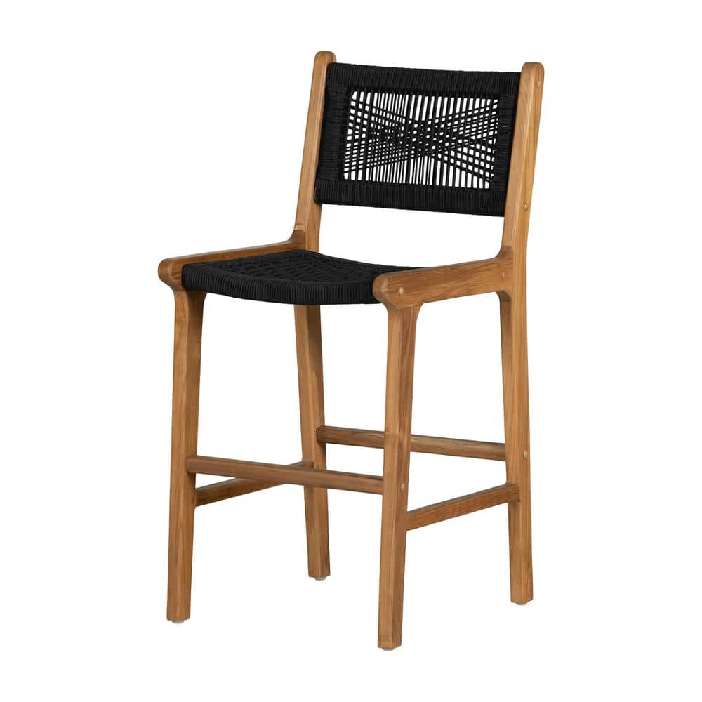 South Shore Balka 25,25 in. Black and Natural Low Back Wood Bar Stool ...