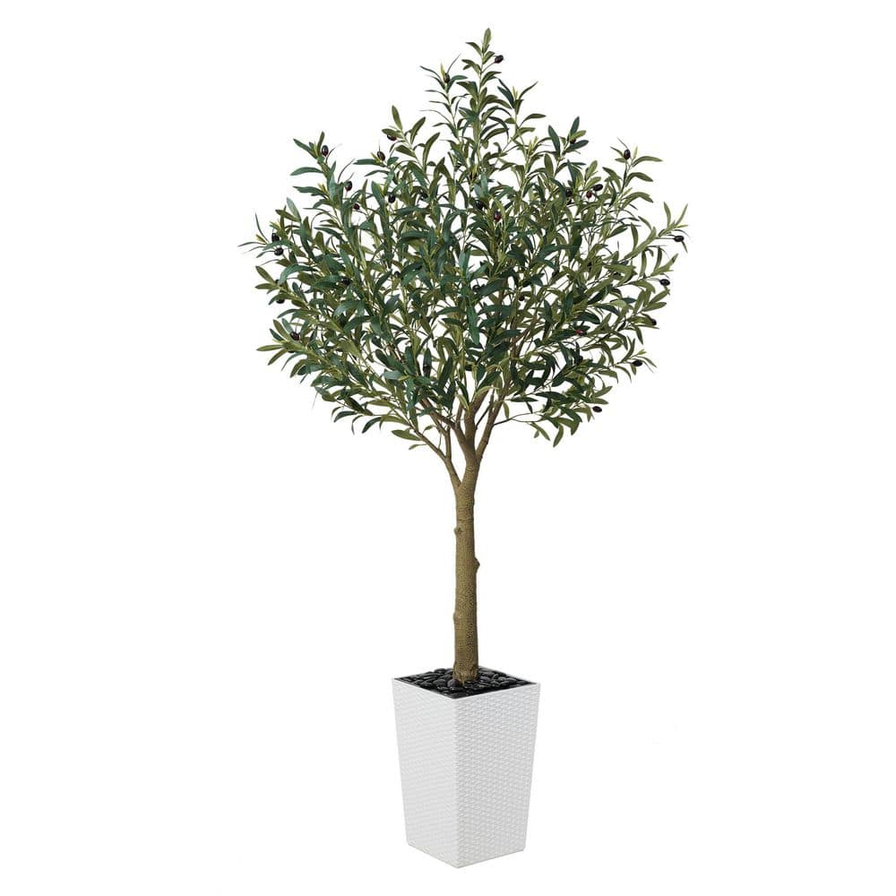 DR.Planzen 6 ft. Artificial Olive Tree Indoor/Outdoor w/ White Planter ...