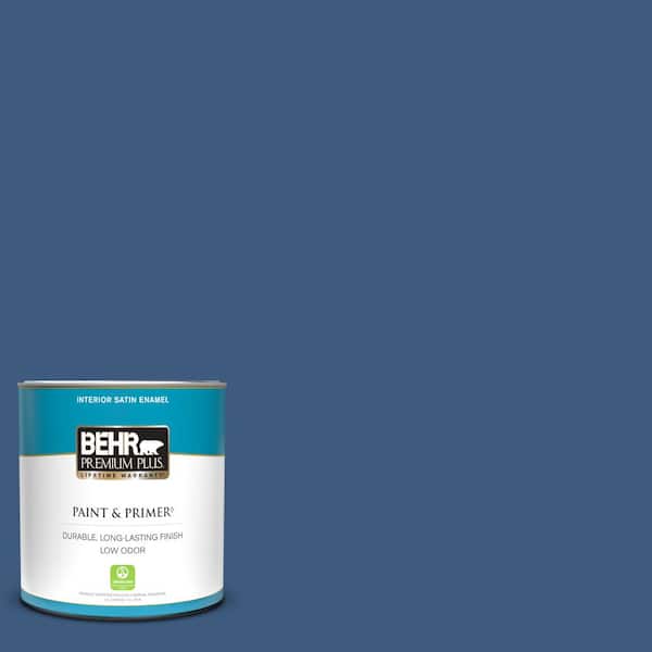 BEHR PREMIUM PLUS 1 qt. #M520-7 Admiral Blue Satin Enamel Low Odor ...