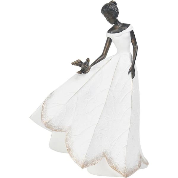 White Leaf Angel Girls with Bird Resin Statue YNLIN173 - The Home Depot