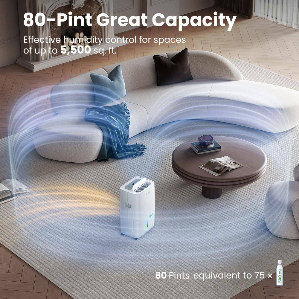 waykar 80 pt. Maximum Coverage Area 5,000 Sq. Ft. Barrel Dehumidifier ...