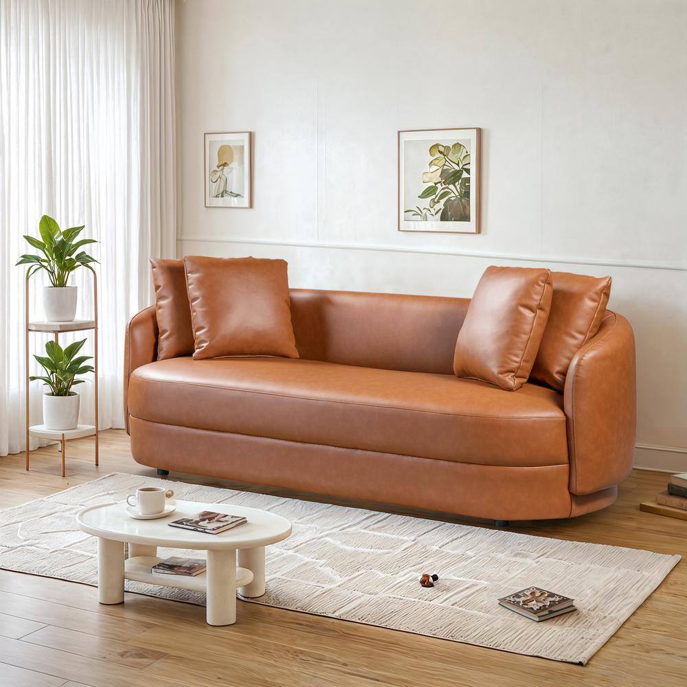 Ashcroft Furniture Co Juno 85 in. Round Arm Leather Curved Sofa in ...