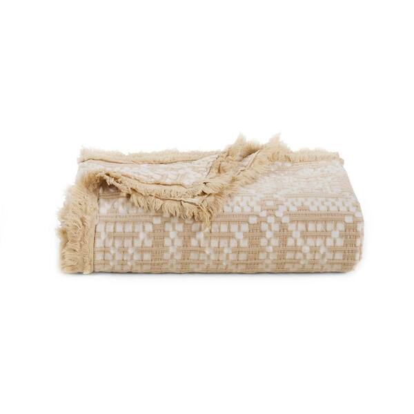 DONNA SHARP Oatmeal Grid Cotton Oversized Throw Y00113 - The Home Depot