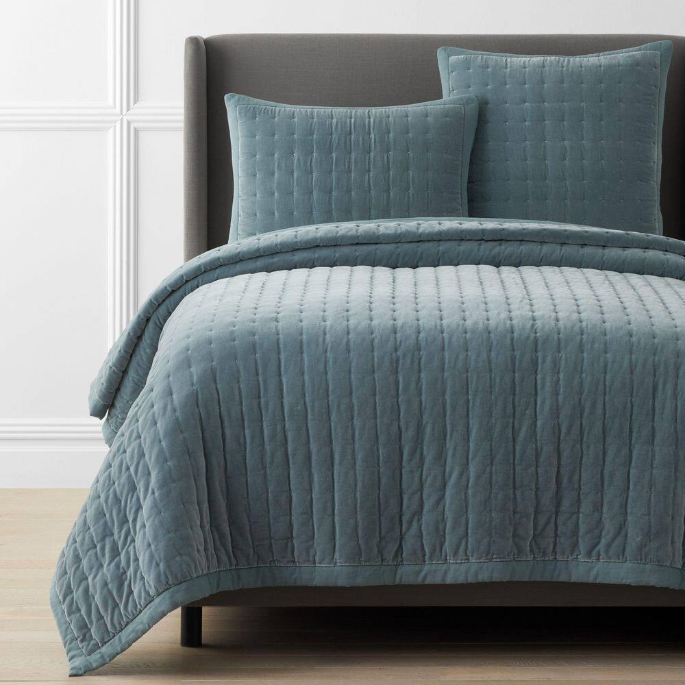 The Company Store Legends Luxury Tufted Stitch Velvet Mineral Blue Full ...