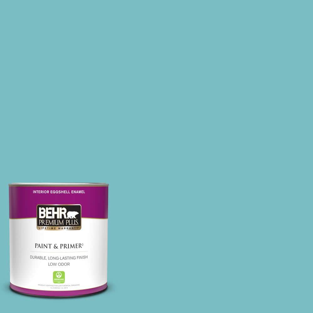 BEHR PREMIUM PLUS 1 qt. #M460-4 Pure Turquoise Eggshell Enamel Low Odor ...