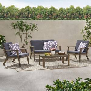 Zeus & Ruta 3-Piece Black Steel Patio Conversation Set with Dark Gray ...