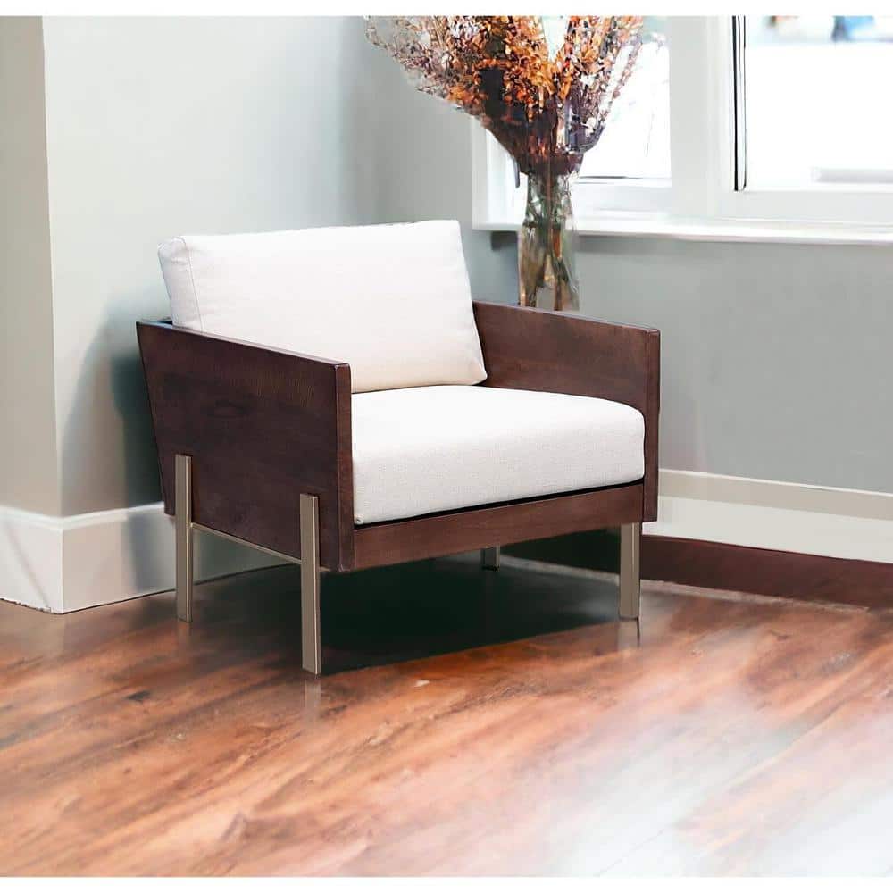 HomeRoots Brown and White Arm Chair Set of 1 with Removable Cushions ...
