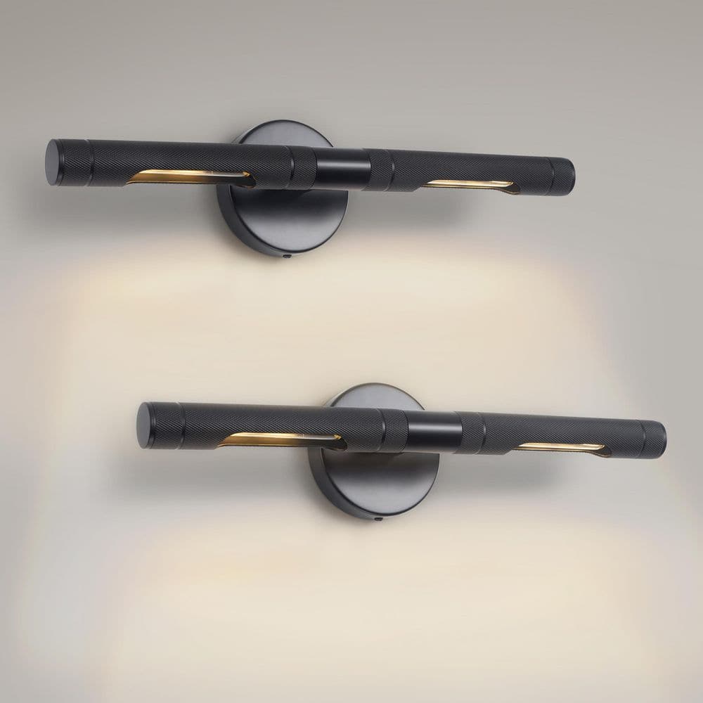 GoYeel (Set of 2) 18.9 in. 2-Light Black Modern Bathroom Vanity Light ...