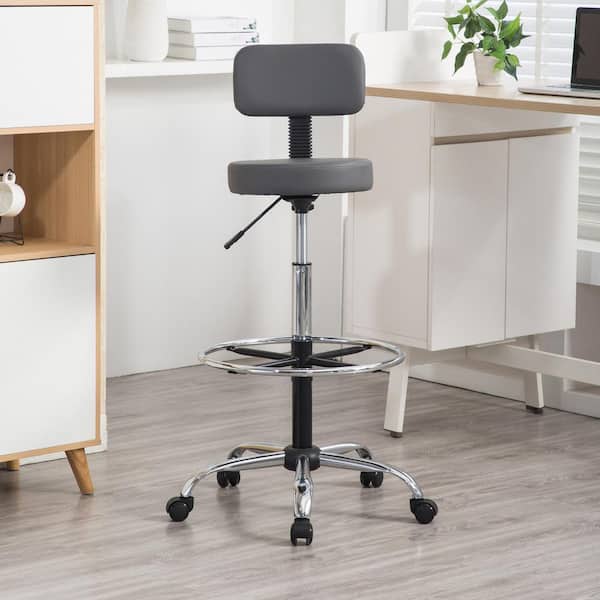 HOMESTOCK Faux Leather Adjustable Height Drafting Stool Chair in Gray ...