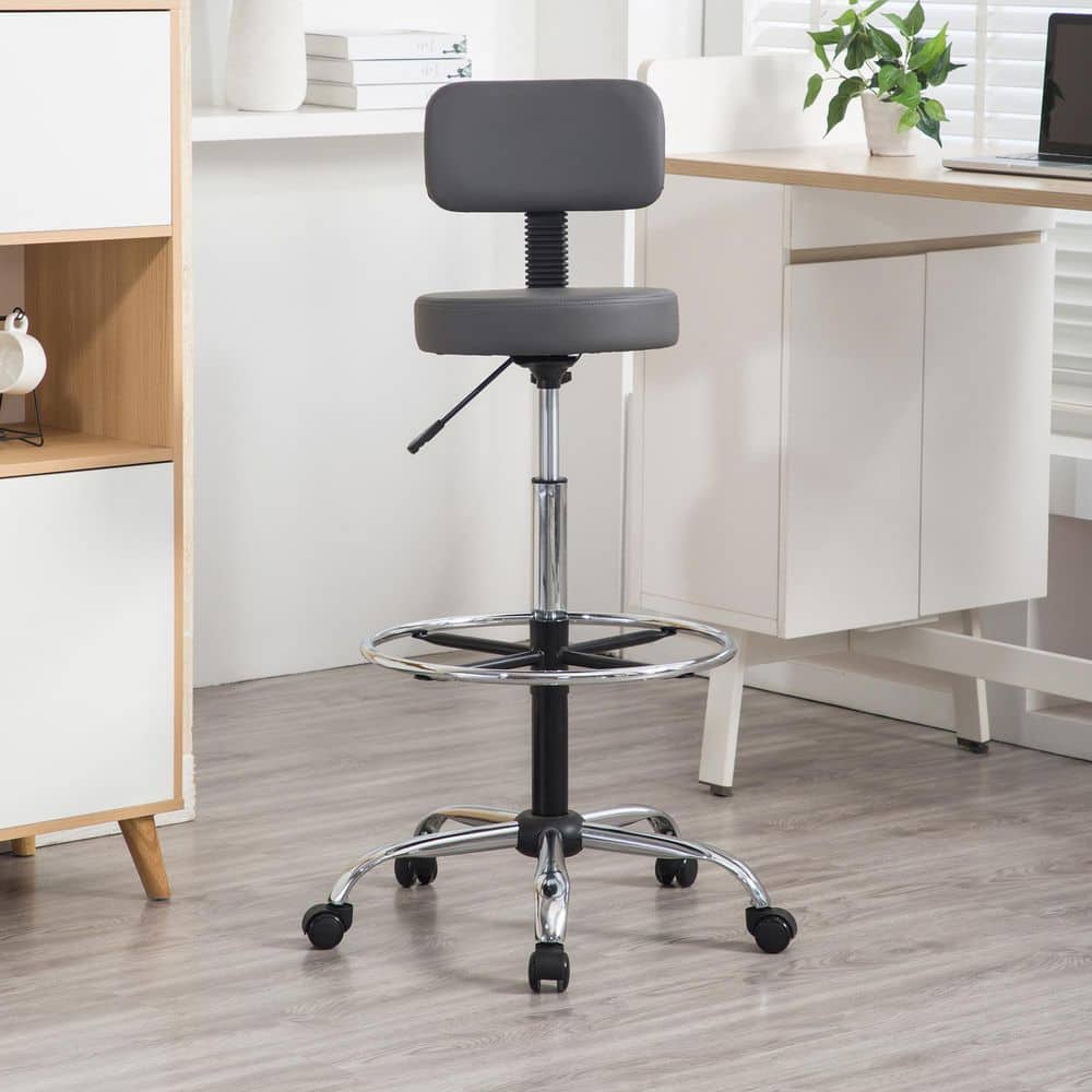 HOMESTOCK Faux Leather Adjustable Height Drafting Stool Chair in Gray ...