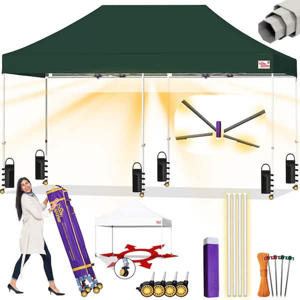 Tradesparker Commercial 10 ft. x 20 ft. Forest Green Pop Up Canopy Tent ...
