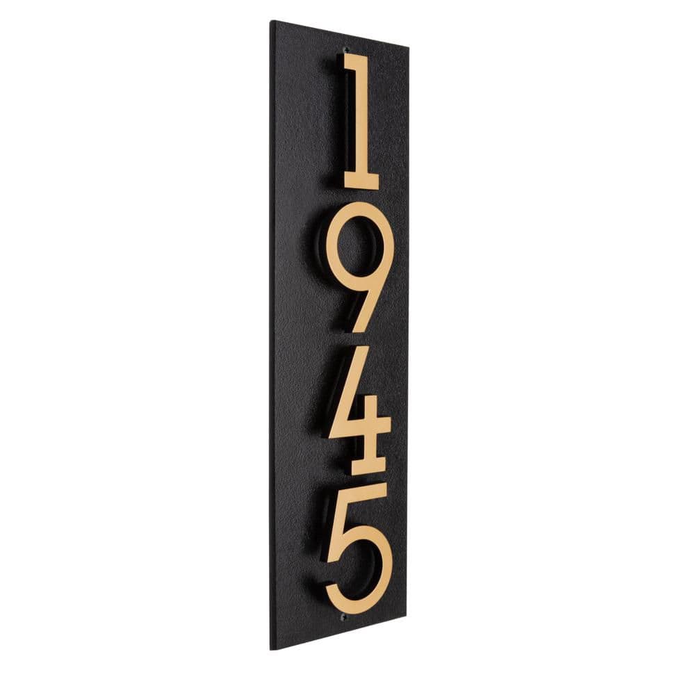 n/a Floating 4-Number Vertical Sign Black with Black / Gold Modern Font ...