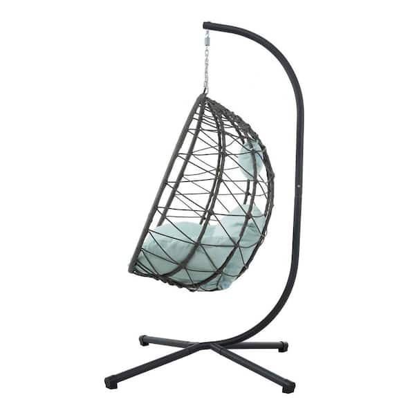 Indoor Outdoor Egg Hanging Chair with Stand, Patio Wicker Swing Egg ...