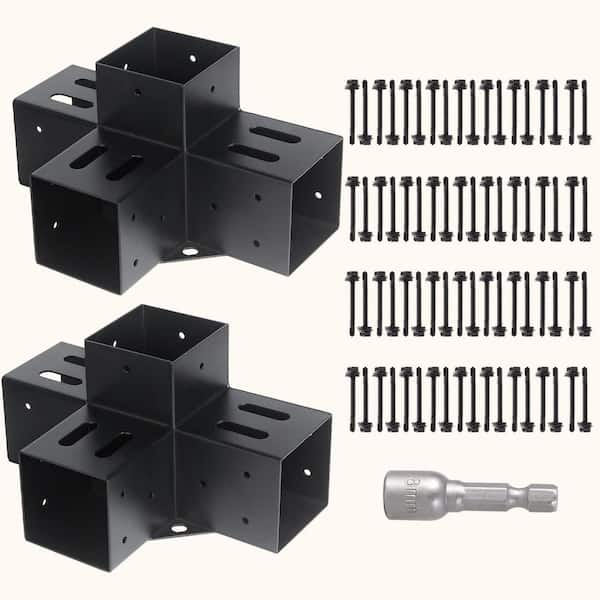 Phewnyzo 4x4 Pergola Brackets, Black Powder-Coated Steel, 4-Way Right ...