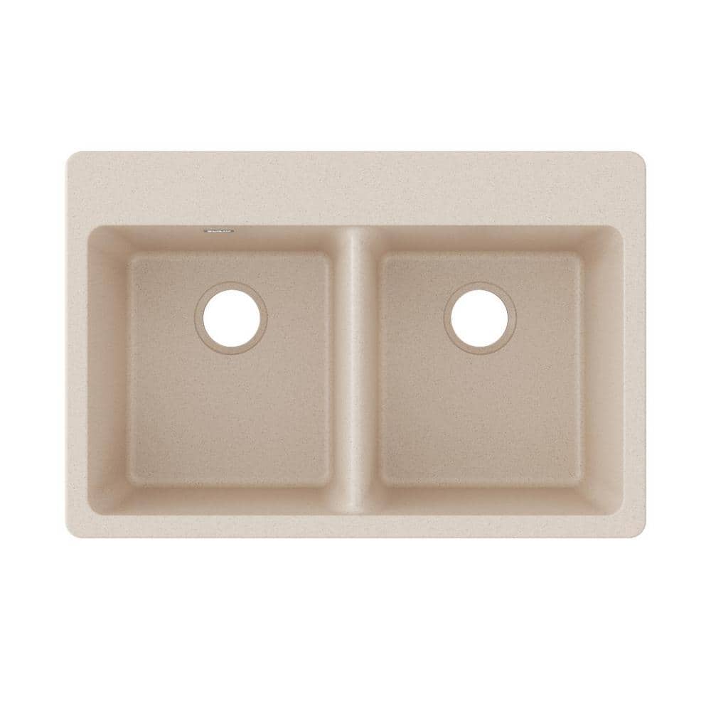 Elkay Quartz Classic 33 in. Drop-in Double Bowl 20-Gauge Bisque Granite ...