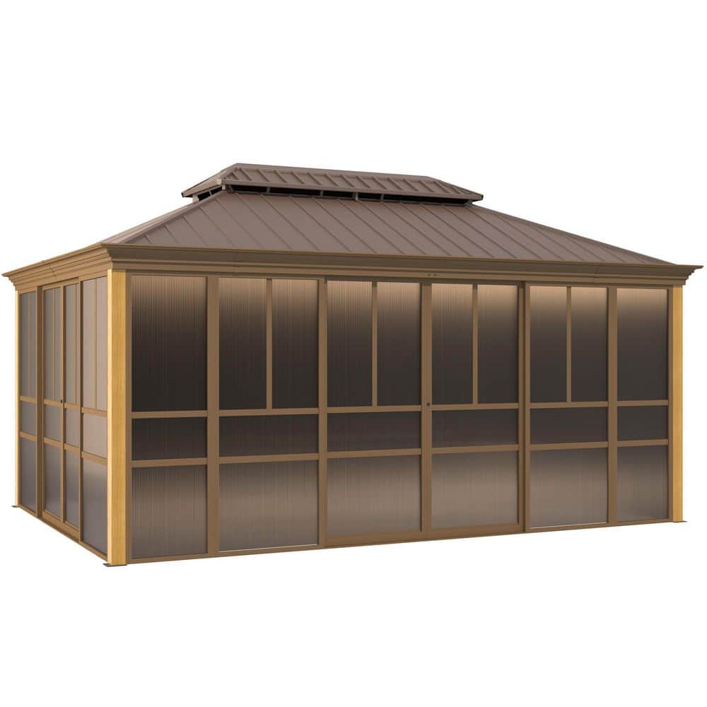 HOMMOW 12 ft. x 16 ft. Patio Sunroom Gazebo with Double Galvanized ...