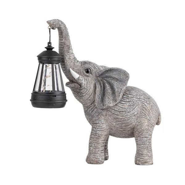 5 in. x 11 in. Gray Resin Elephant Outdoor Garden Statue for Lawn ...