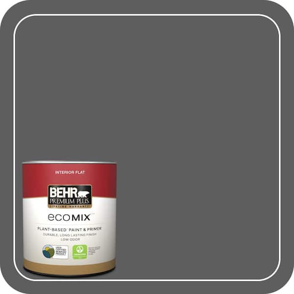 BEHR PREMIUM PLUS 1 qt. #N520-6 Asphalt Gray Flat EcoMix Plant-Based ...