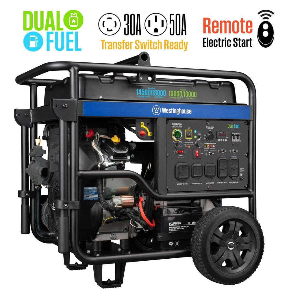 Westinghouse 18,000/14,500-Watt Dual Fuel Gas and Propane Portable ...