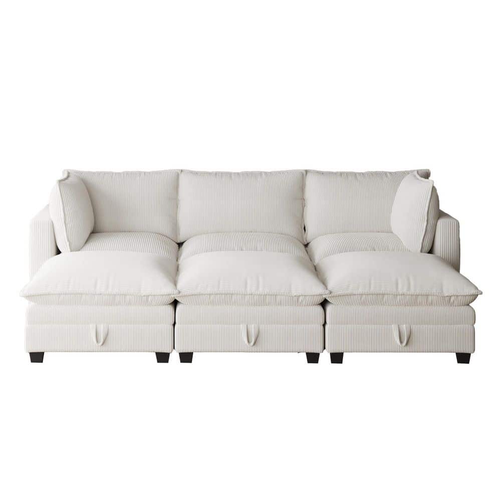 Nathan James Chelsea 111 in. Modern Upholstered Square Arm 6-Piece ...