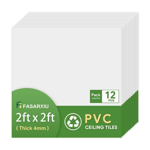 Fasarxiu White 2 ft. x 2 ft. Smooth Waterproof Washable and Fire-Rated ...