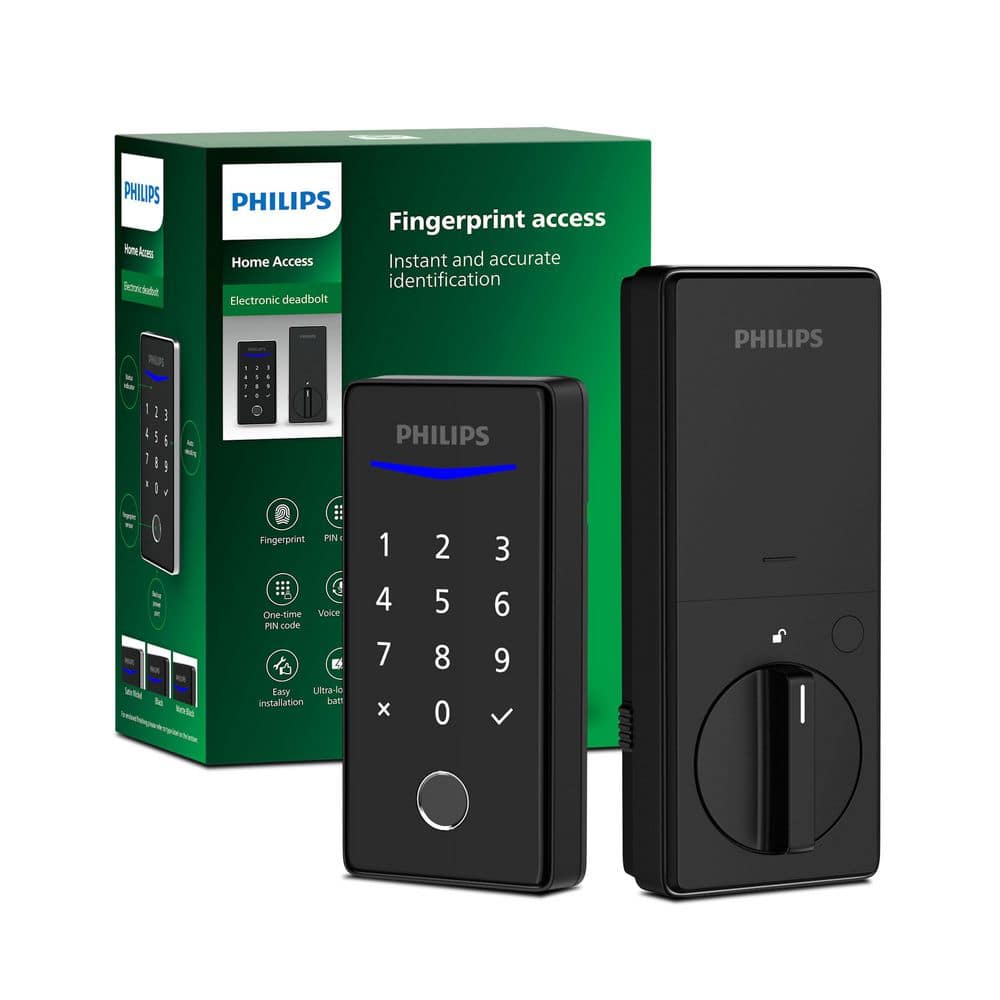 Philips Matte Black Fingerprint Key-Free Electronic Deadbolt (Works with Many Smart Devices ...