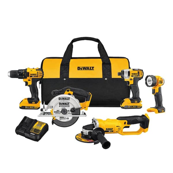 DEWALT 20V MAX Lithium Ion Cordless 5 Tool Combo Kit with 20v 4.0 Ah Compact Battery 2 20V 2.0Ah Batteries and Charger DCK521D2WDCB240