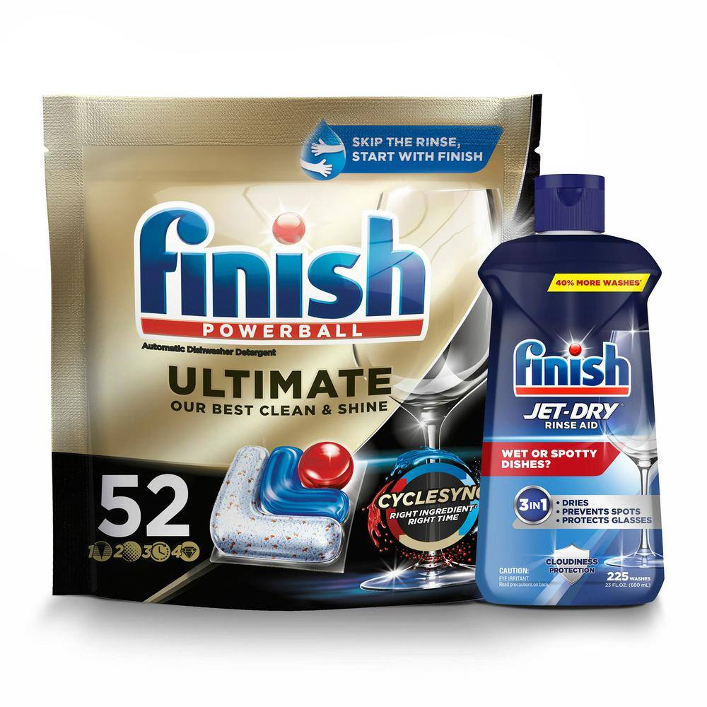Finish Ultimate Dishwasher Detergent (52-Count) and 23 oz. Jet Dry ...