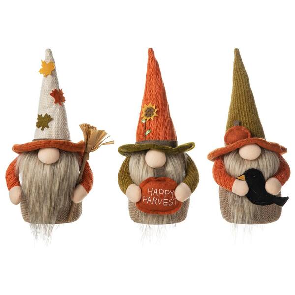 Glitzhome 13 in. H Fall Fabric Gnome Tabletop Decor (3-Pack) 2029700005 ...