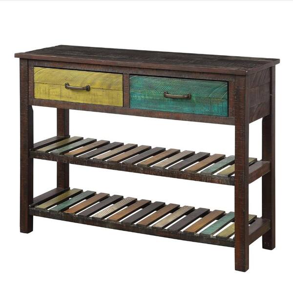 45 in. Multicolor Standard Rectangle Wood Console Table With 2 Drawers ...