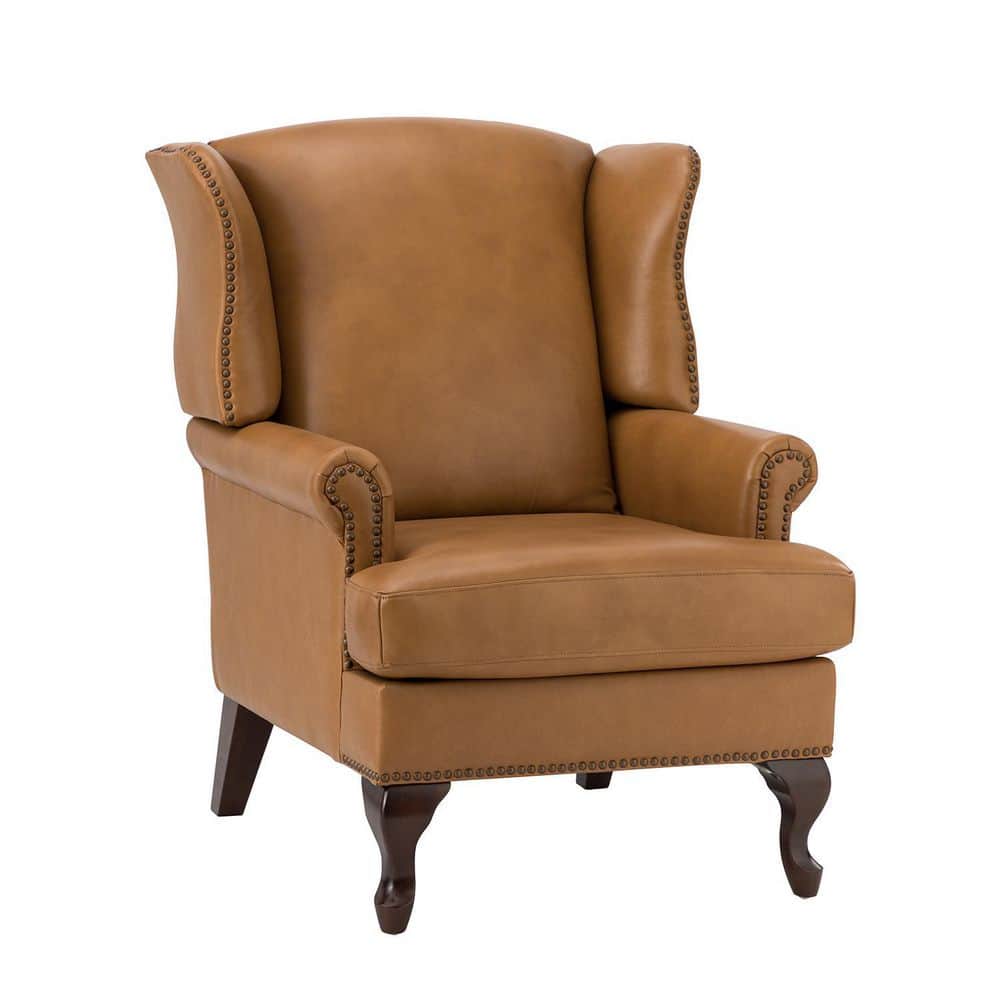 JAYDEN CREATION Johannes Camel Genuine Leather Armchair with Nailhead ...