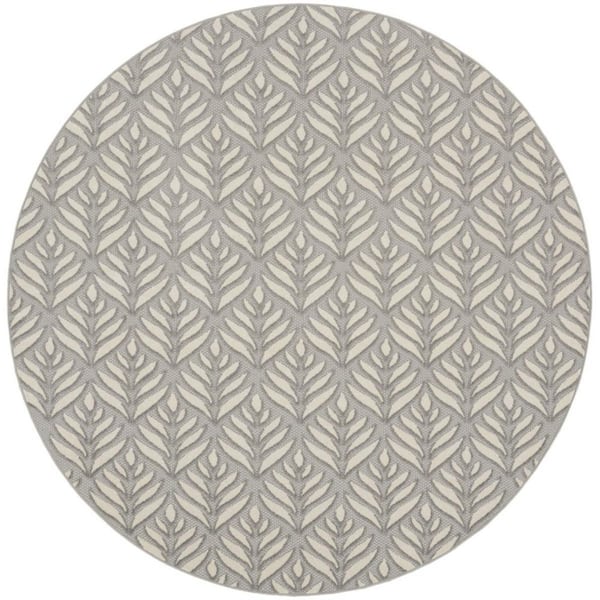 HomeRoots Gray 8 ft. Round Loomed Floral Polypropylene Round Indoor ...