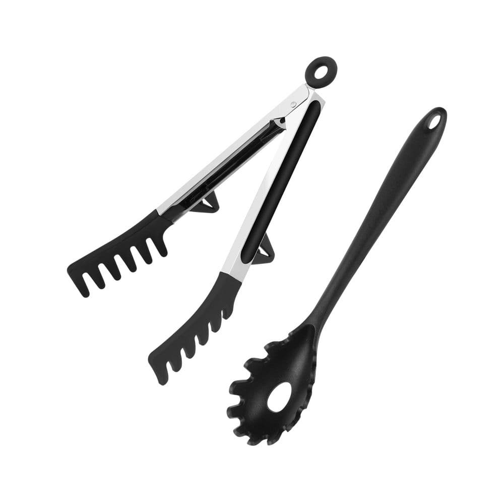 Anqtovp Black Silicone Spaghetti Spoon and Pasta Tong Set with Non ...