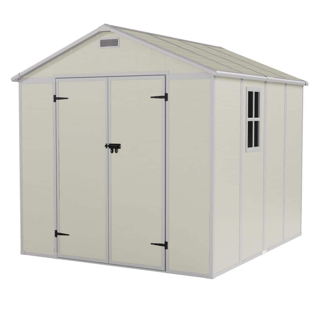 ELPOSUN 8 ft. W x 8 ft. D Beige Durable Outdoor Resin Plastic Storage ...