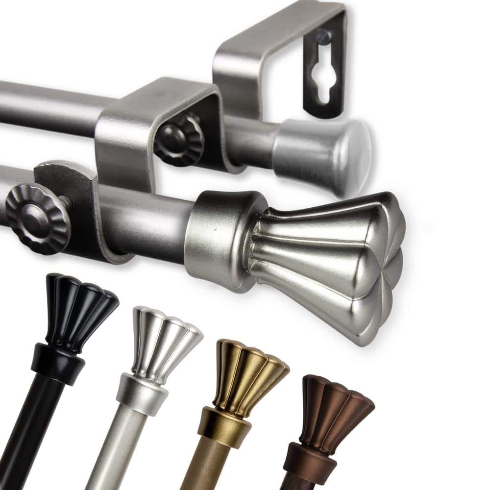 EMOH 5/8" Dia Adjustable 48-84" Double Curtain Rod in Satin Nickel with Lucas Finials H5717-485D ...