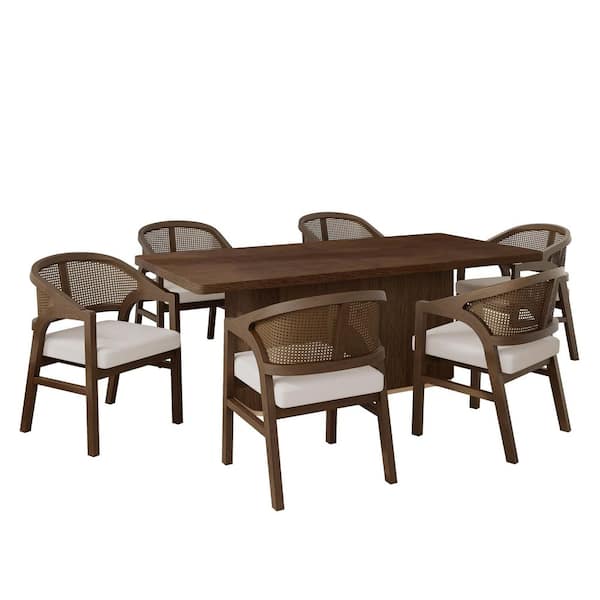 CHRISTOPHER KNIGHT HOME Alma 7-Piece Beige plus Walnut Wood Top Dining ...