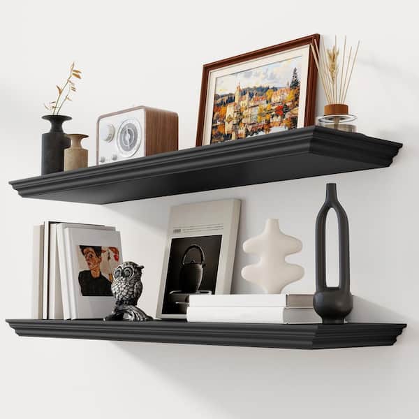 36 in. W x 9.25 in. D Black Wooden Decorative Wall Shelf Crown Molding ...