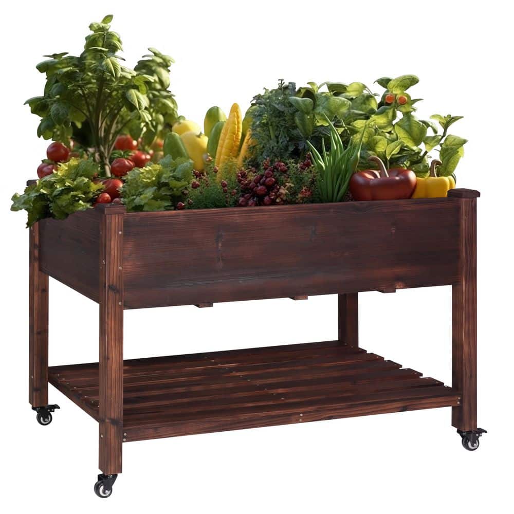 VEIKOUS 47 in. x 23 in. x 33 in. Mocha Wooden Raised Garden Bed with ...