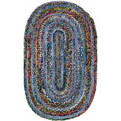 Unique Loom Braided Chindi Blue 5 ft. x 8 ft. Oval Area Rug-3142672 ...