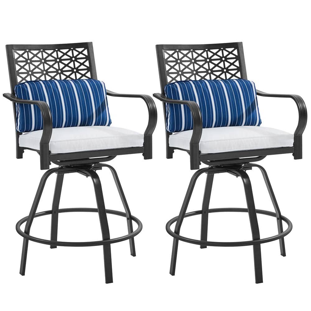 Yaheetech Swivel Metal Outdoor Bar Stool with Cushion Guard Cream ...