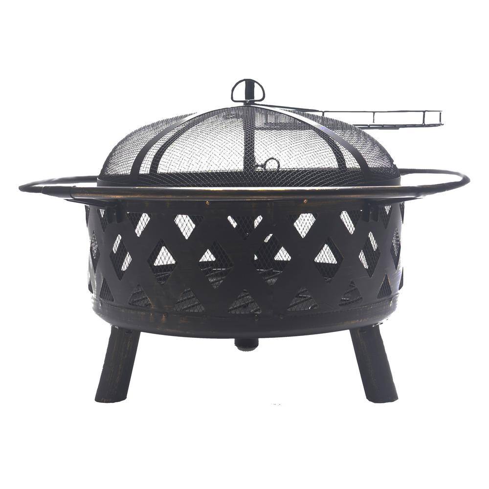 BLUEGRASS LIVING 30 in. Roadhouse Steel Deep Bowl Fire Pit with Swivel ...