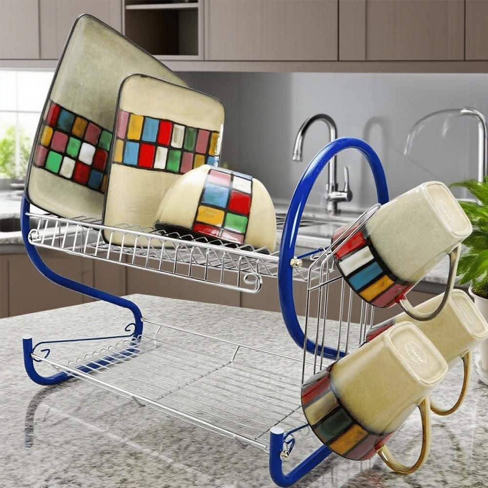 Tahanbath 2-Tier Colored-Chrome Standing Dish Rack with Plastic ...