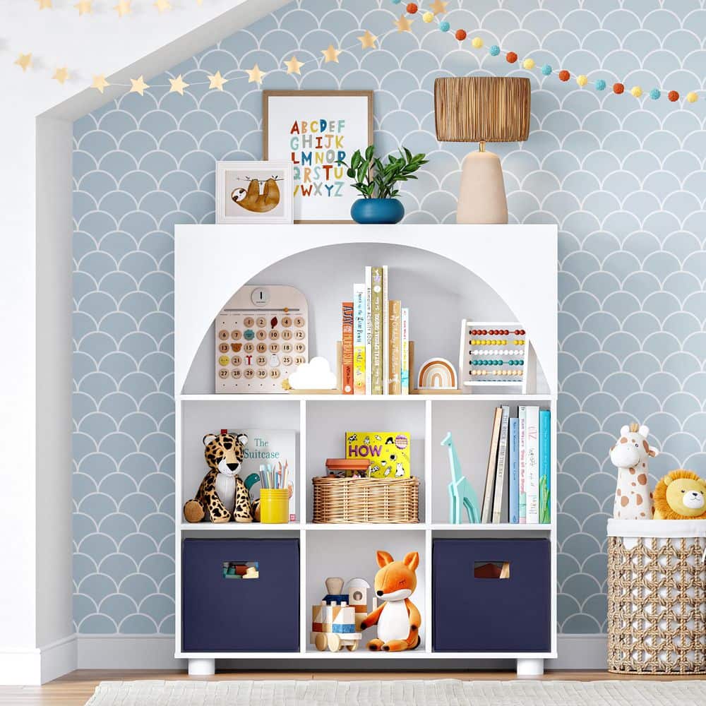RiverRidge Home Kids Curve Appeal 35 in. Wide 6 Cubby Bookcase with 2 ...