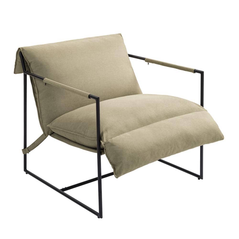 Uixe Beige Removable Cushions Sling Accent Arm Chair with Matte Black ...