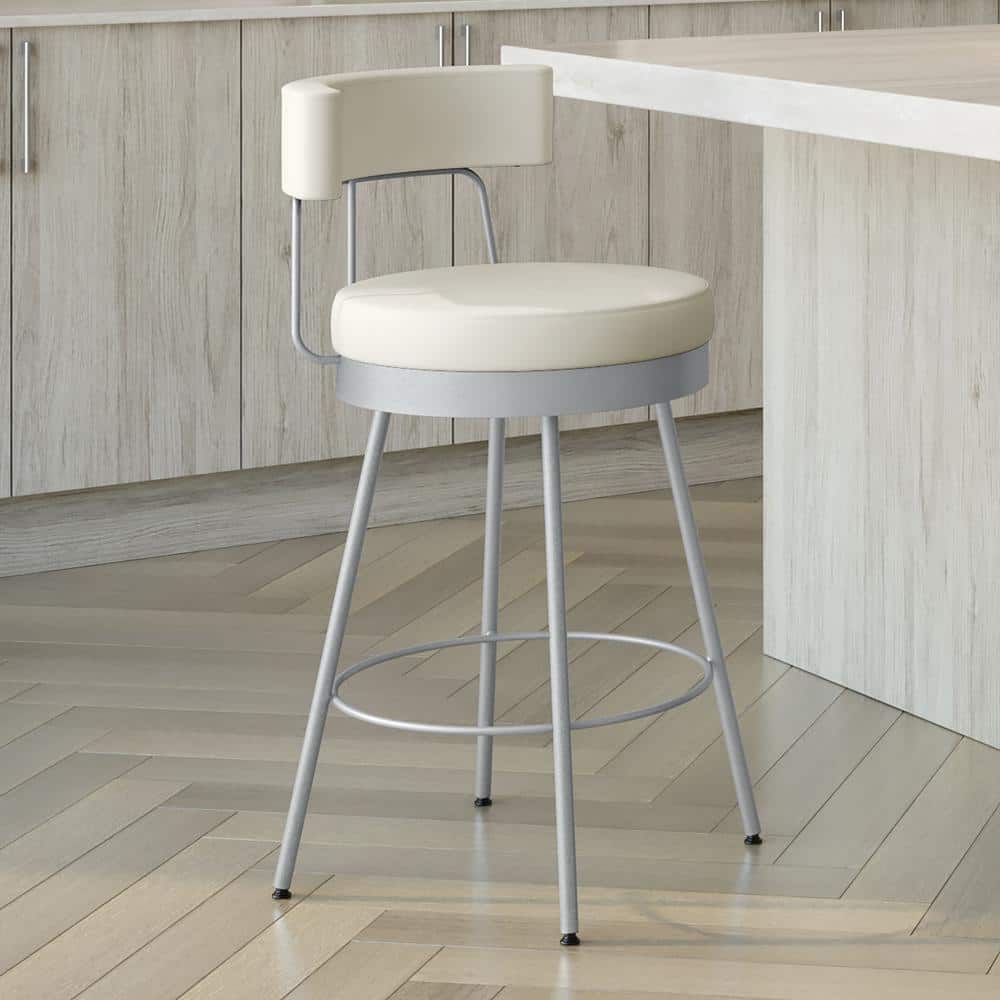 Amisco Urbana 26 in. Off White Faux Leather Silver Grey Metal Swivel ...