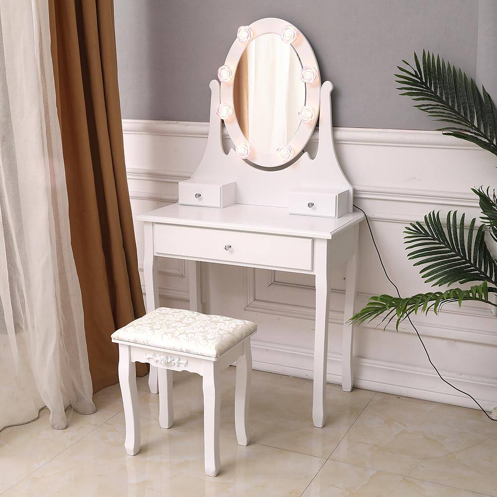 Karl home 360° Rotary Mirror 3-Drawer MDF Dressing Table Vanity Set ...