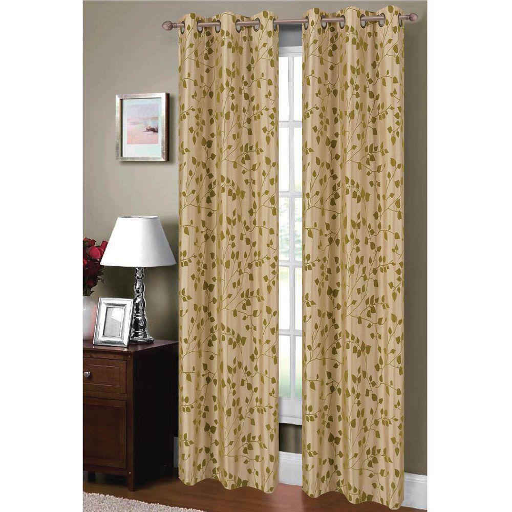 Window Elements Beige/Sage Leaf Faux Silk Grommet Room Darkening ...